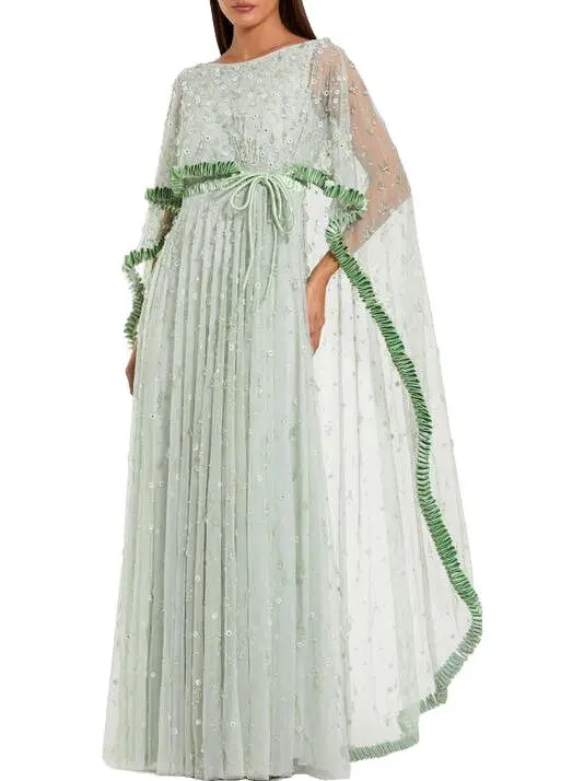 Mac Duggal Beaded Cape Sleeve Gown - Jade