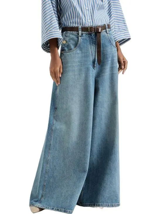 Brunello Cucinelli Wide Leg Maxi Trousers - Denim
