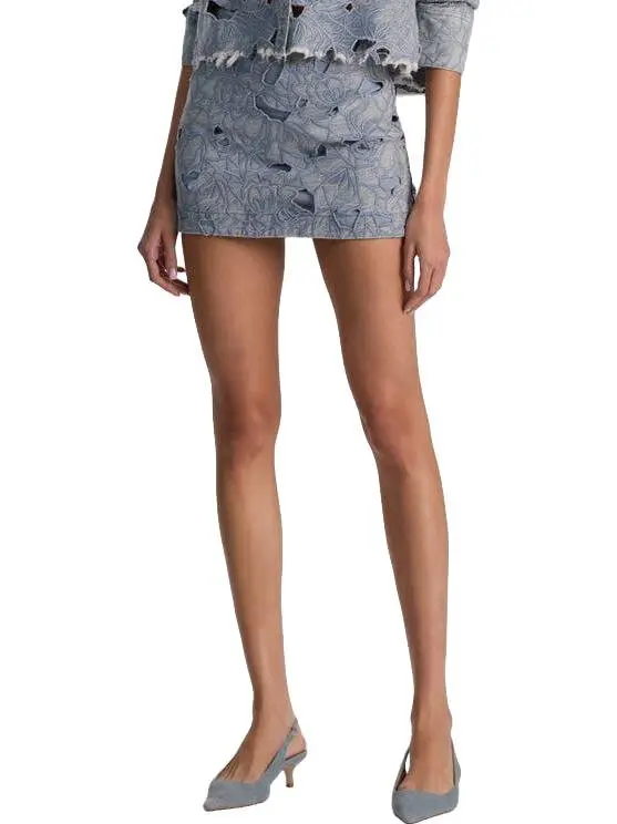 Alice + Olivia Rubi Embroidered Eyelet Denim Miniskirt - Rockstar Blue