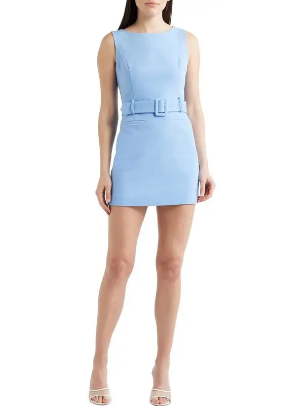 French Connection Azra Belted Sleeveless Twill Minidress - Blue Hydrangea