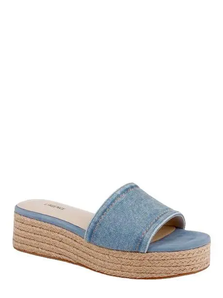 L'Agence Ramani Ii Espadrille Wedge Platform Slide Sandals - Light Denim