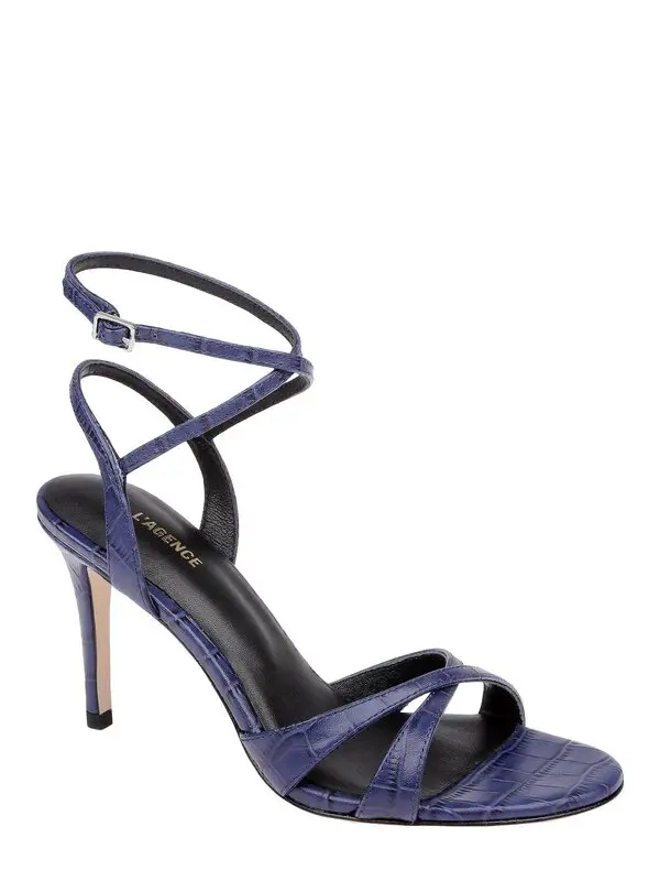 L'Agence Miranda Ankle Strap Sandal - Midnight Croco Embossed