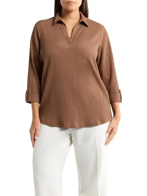 Anne Klein Roll Sleeve Texture Top - Mushroom
