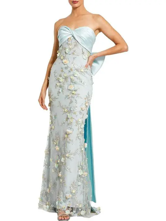 Mac Duggal Strapless Embellished Gown With Bow - Blue