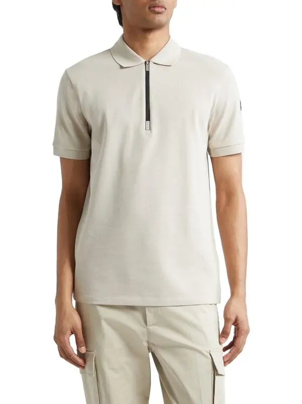 Moncler Cotton Pique Zip Polo - Agate Gray