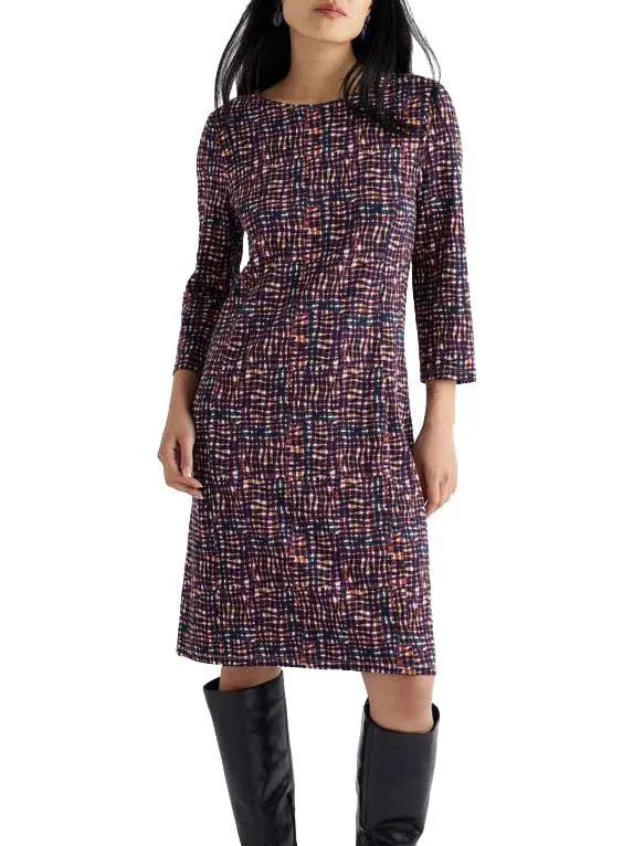 SEASALT CORNWALL Long Sleeve Stretch Organic Cotton Dress - Inky Weave Beetroot
