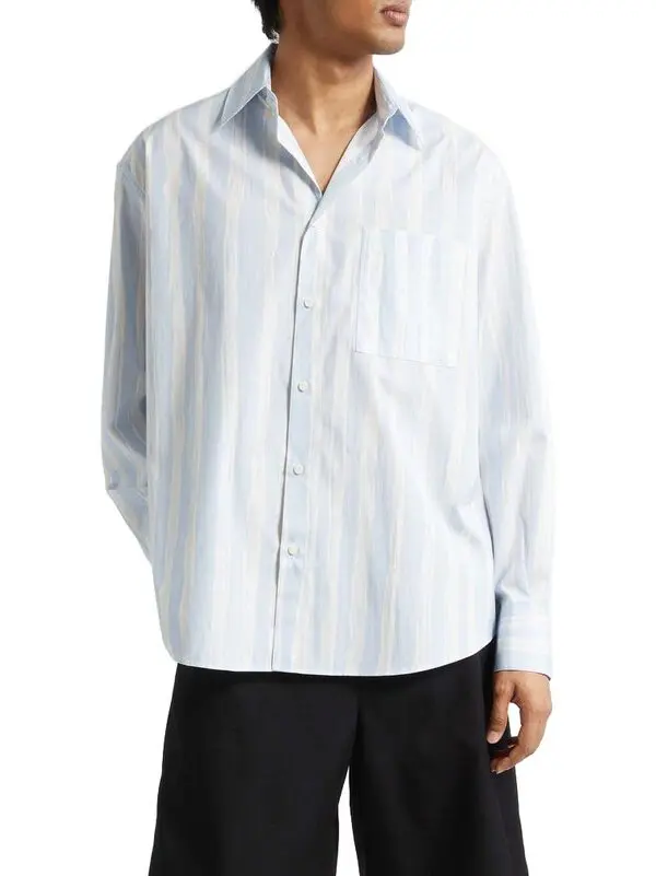 Jacquemus La Chemise Camargue Cotton Button-up Shirt - Blue Beige Gouache Print