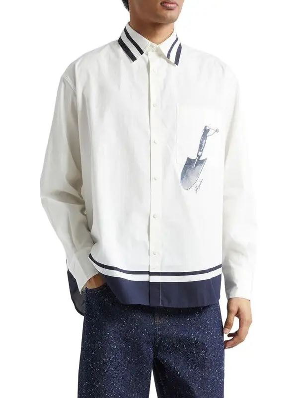 Jacquemus La Chemise Camargue Cotton Button-up Shirt - Blue Shovel Placement Print
