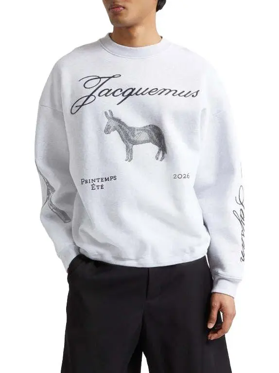 Jacquemus Le Sweatshirt Âne Embroidered Fleece Sweatshirt - Donkey Jacquard Grey