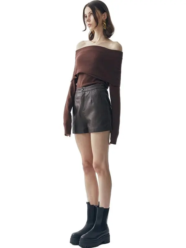 ATS Wren Faux Leather Shorts - Brown