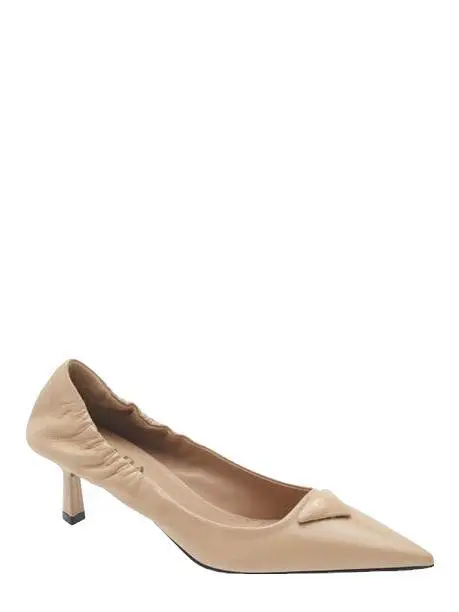 Prada Triangle Logo Pointed Toe Pump - Sabbia