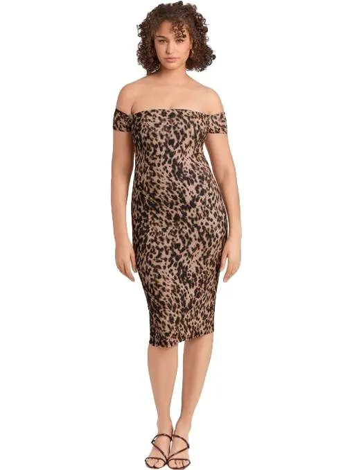 S3 APPAREL Sculpting Shapewear Off The Shoulder Midi Dress - Dolce Leopard