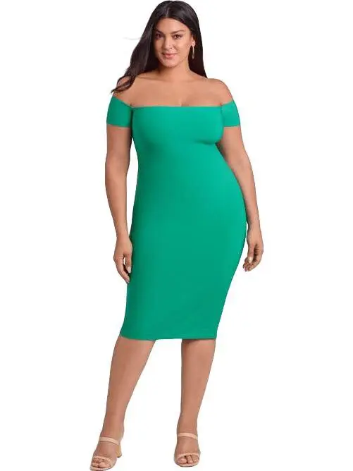 S3 APPAREL Sculpting Shapewear Off The Shoulder Midi Dress - Jade