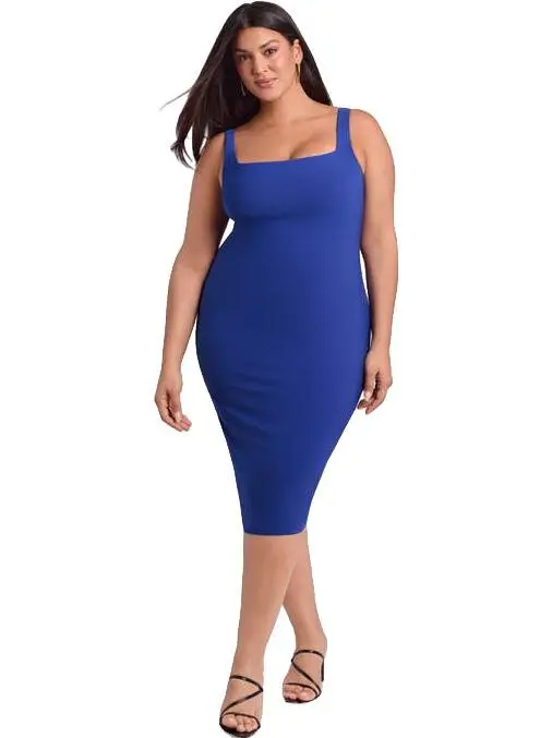 S3 APPAREL Sculpting Shapewear Square Neck Tank Midi Dress - Indigo