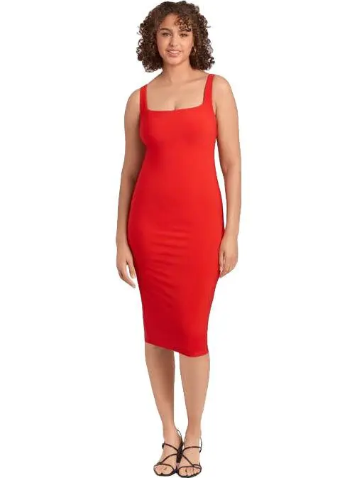 S3 APPAREL Sculpting Shapewear Square Neck Tank Midi Dress - Scarlet