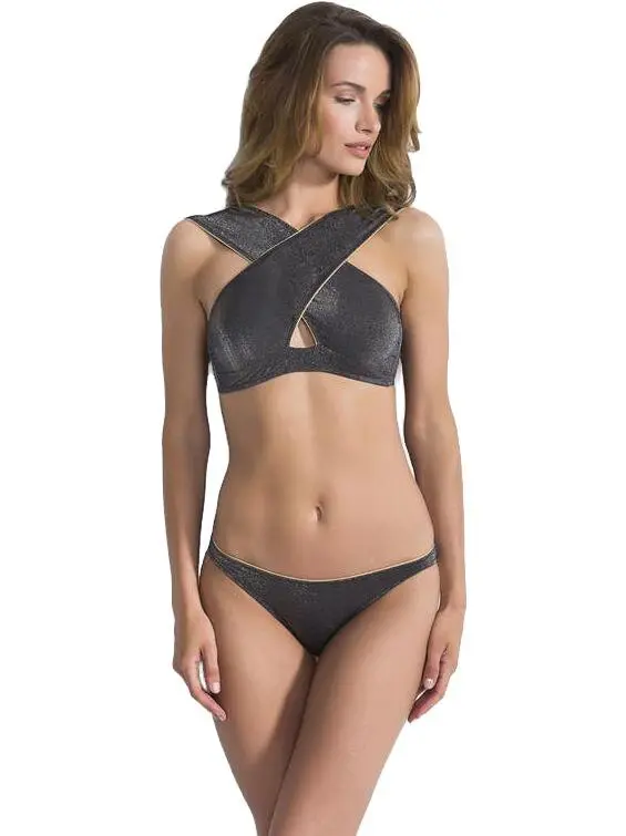 NESSI BYRD Gilded Shimmer Criss-cross Bikini Set - Grey
