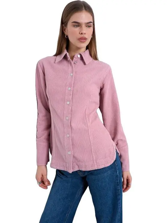 Topshop Corduroy Button-up Shirt - Pink