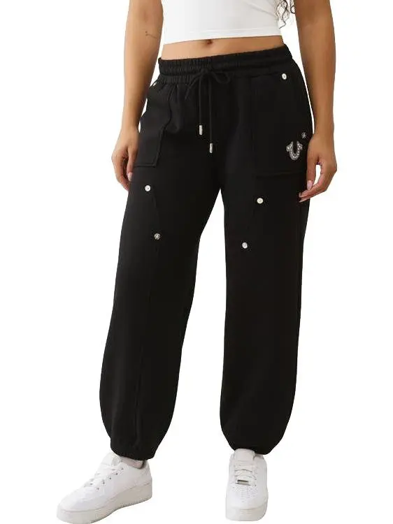 True Religion Studded Carpenter Boyfriend Joggers - Jet Black