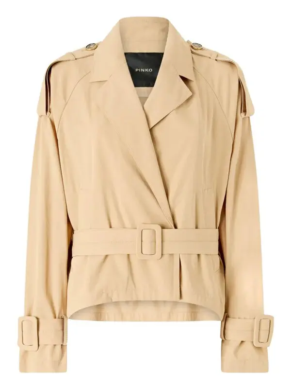Pinko Short Cotton Trench Coat With Belt - Beige