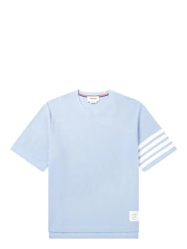 Thom Browne Striped Cotton-piqué T-shirt - Blue
