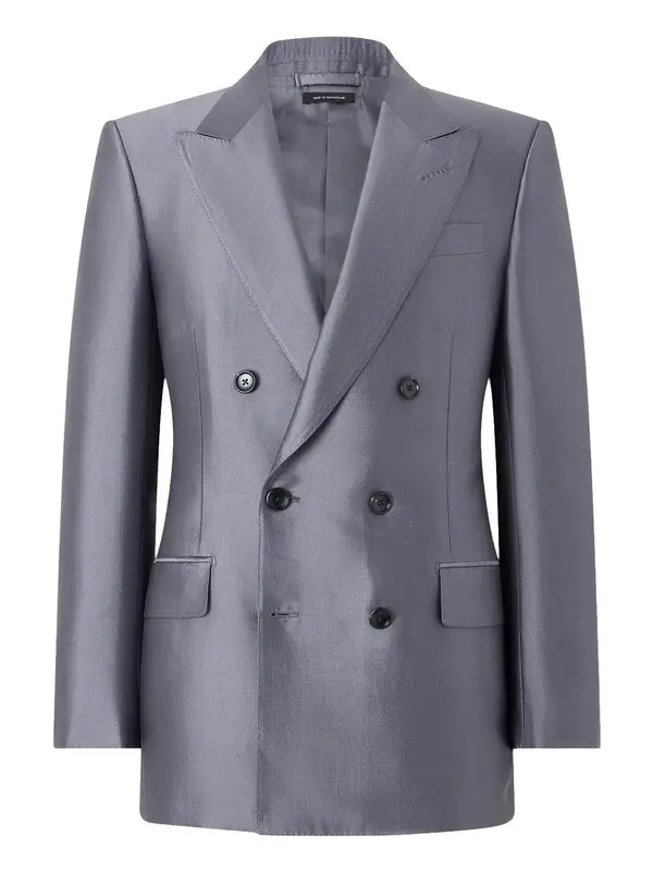 TOM FORD Double-breasted Silk Blazer - Gray