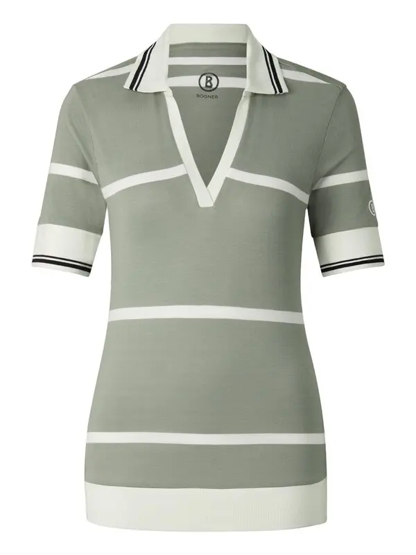 Bogner Jessi Striped Polo Shirt - Eucalyptus/off-white