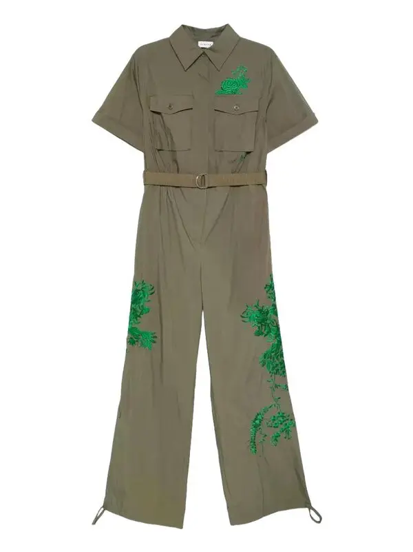 P.a.r.o.s.h Floral Embroidered Belted Trousers - Green