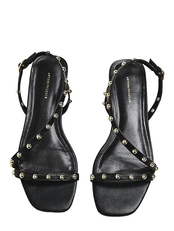 Anthropologie Strappy Studded Flats - Black