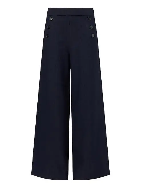 ME+EM Button-front Wide-leg Woven Trousers - Navy
