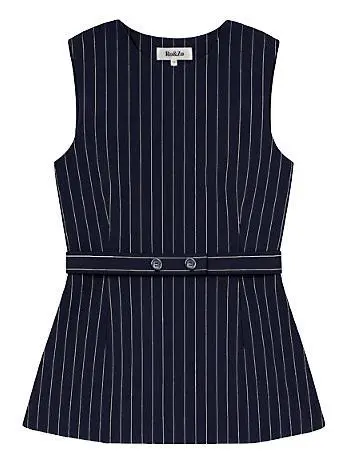 RO&ZO Pinstripe Long-line Woven Top - Navy