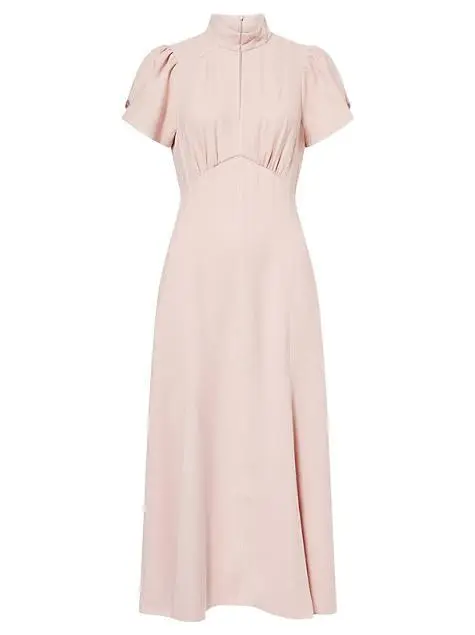 ME+EM Contrast-stitch High-neck Woven Midi Dress - Smoke Pink