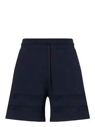 Givenchy Logo-embossed Knitted Shorts With Sheer Panel - Dark Navy