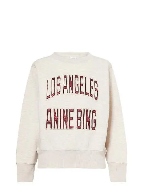 ANINE BING Logo-embroidered Relaxed-fit Cotton Sweatshirt - Oatmeal Melange