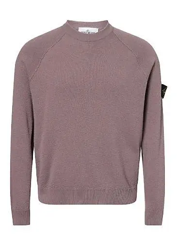 Stone Island Badge Crewneck Cotton Jumper - Purple Grey