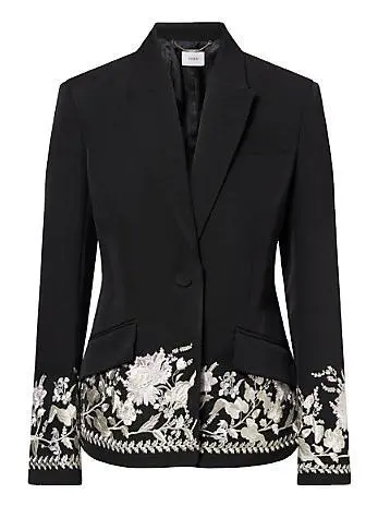 Erdem Floral-embroidered Tailored Wool Blazer - Black