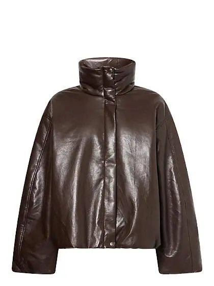 ANINE BING Cyrus Funnel-neck Leather-blend Jacket - Deep Brown