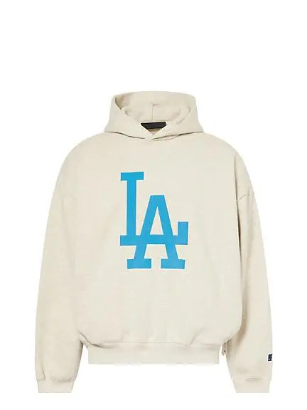 Fear Of God Mlb L.a Dodgers Graphic-print Cotton-blend Hoody - Heather Stone