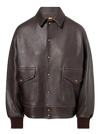 A.PRESSE Flight Spread-collar Leather Jacket - Brown