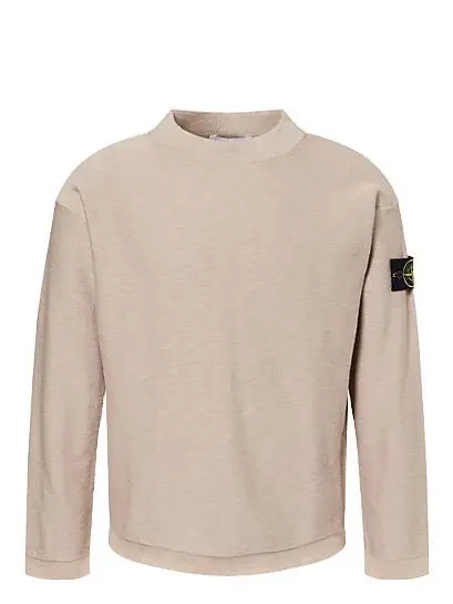 Stone Island Badge Crewneck Cotton-blend Jumper - Desert
