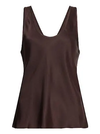 ANINE BING Lea Silk Scoop-neck Top - Deep Brown