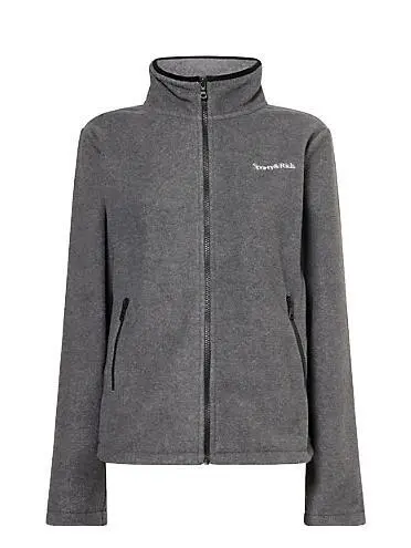 SPORTY & RICH Logo-embroidered Zip-up Fleece Top - Cool Gray