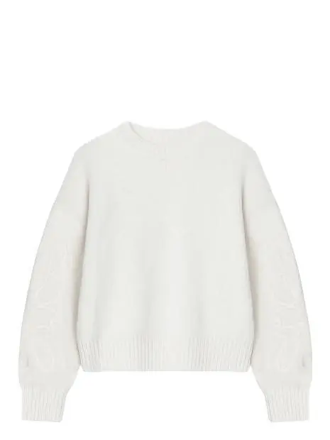 RO&ZO Appliqué-sleeve Knitted Jumper - Ivory