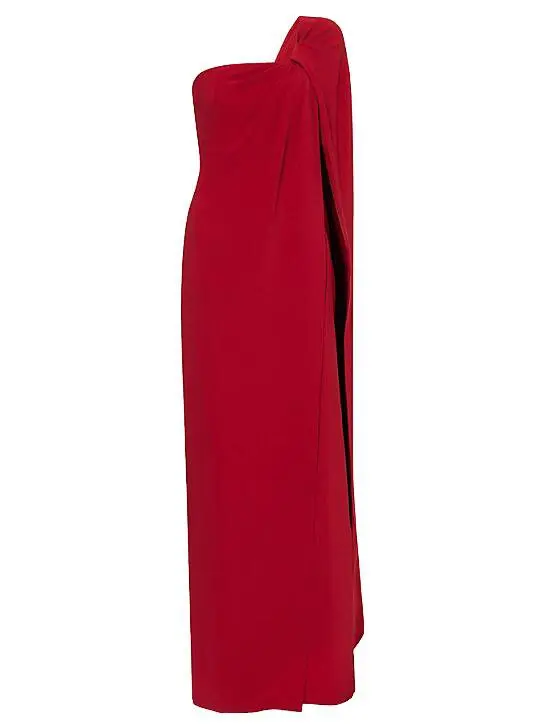 Givenchy Asymmetric Caped-sleeve Woven Maxi Dress - Dark Red