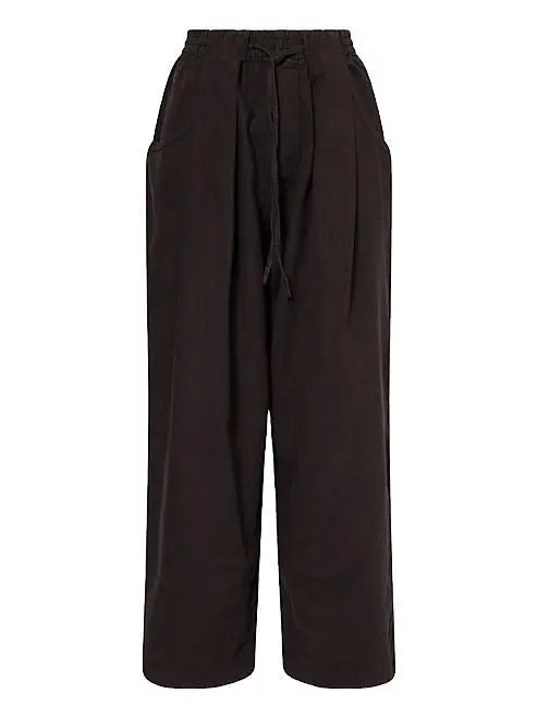 Free People Chambers Wide-leg Linen And Cotton-blend Trousers - Black