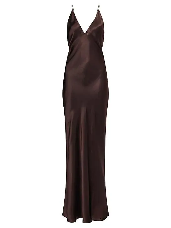 ANINE BING Laurel Cross-back Silk Maxi Dress - Deep Brown