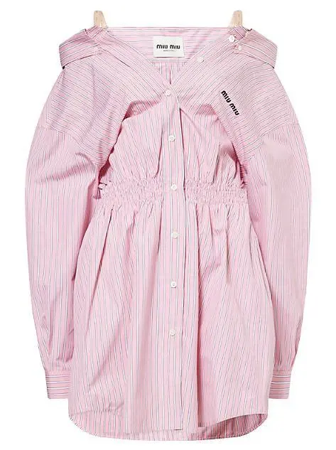 Miu Miu Pinstripe Cotton Poplin Mini Shirt Dress - Rosa