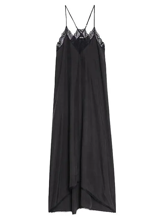 Zadig&Voltaire Lace-trim Silk Midi Dress - Black