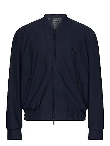 Giorgio Armani Logo-embellished Waffle-texture Woven Bomber Jacket - Dark Navy