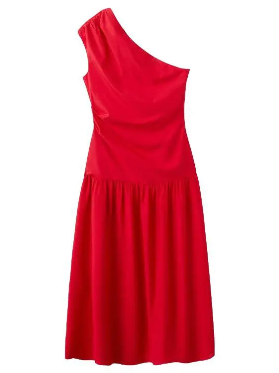 Mango One-shoulder Drop Waist Cocktail Dress - Red