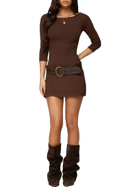 EDIKTED Boat Neck Minidress - Brown